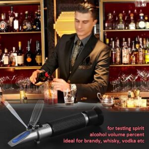 Alcohol Refractometer for Spirit Alcohol Volume Percent Measurement with Automatic Temperature Compensation (ATC), Range 0-80% v/v.