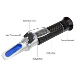 Alcohol Refractometer for Spirit Alcohol Volume Percent Measurement with Automatic Temperature Compensation (ATC), Range 0-80% v/v.