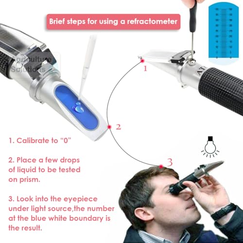 Alcohol Refractometer for Spirit Alcohol Volume Percent Measurement with Automatic Temperature Compensation (ATC), Range 0-80% v/v.