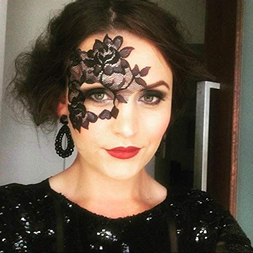 Reusable Adhesive Black Lace Masquerade Mask by LacedAndWaisted - includes liquid adhesive, no stick or strap needed! (strapless lace mask)