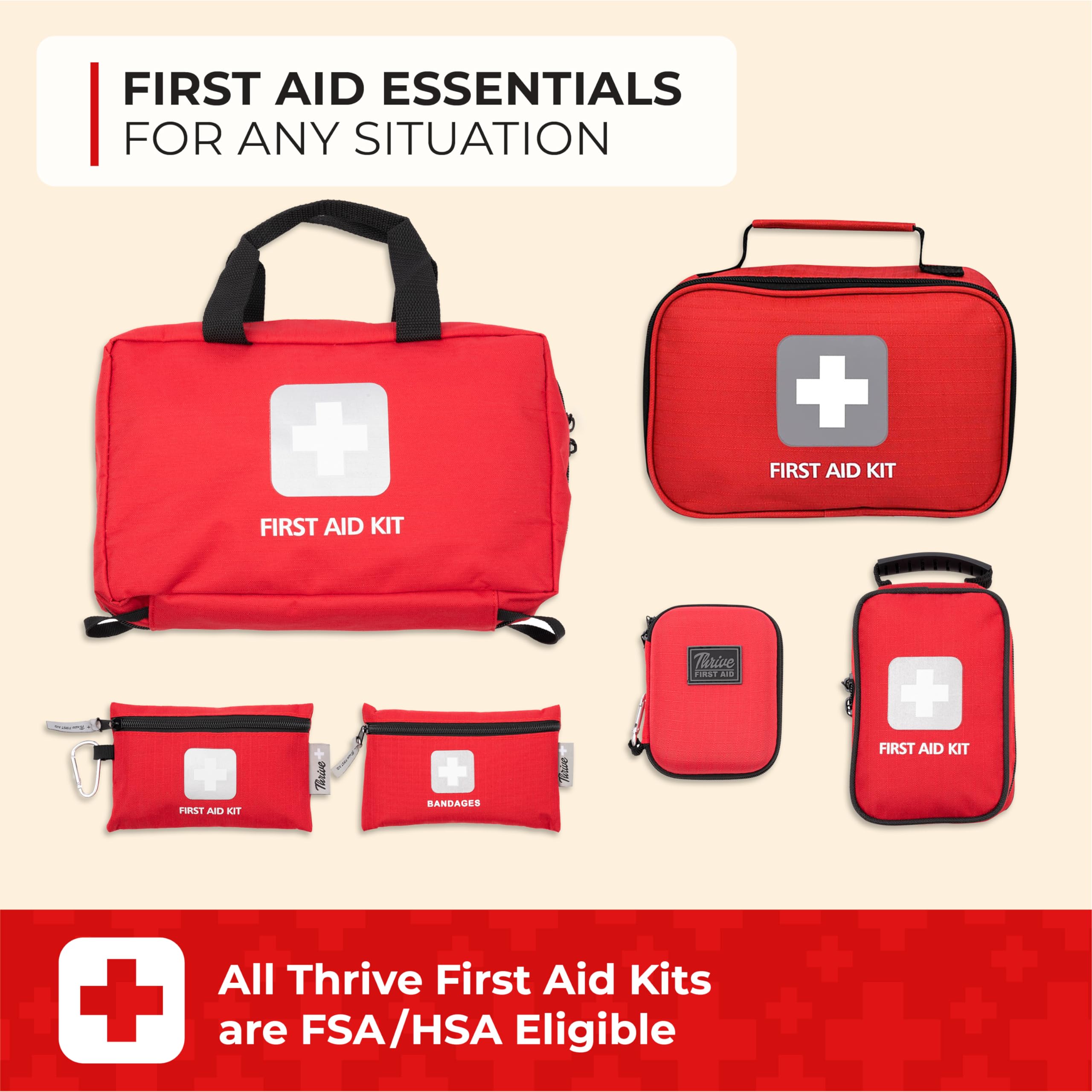 Thrive Travel Essentials Mini First Aid Kit - 66 FSA HSA Approved Products Includes Multi-Sized Bandage, Wipes, Safety Pins, and More (Shell)