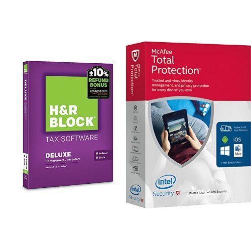 H&R Block 2015 Deluxe + State Tax Software + Refund Bonus Offer and McAfee 2016 Total Protection