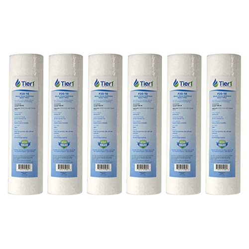 Tier1 20 Micron 10 Inch x 2.5 Inch | 6-Pack Spun Wound Polypropylene Whole House Sediment Water Filter Replacement Cartridge | Compatible with Pentek P20, SDC-25-1020, 155015-43, Home Water Filter