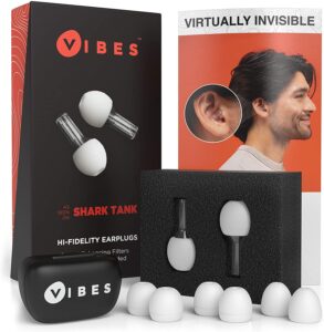 vibes high-fidelity earplugs - invisible ear plugs for concerts, musicians, motorcycles, airplanes, raves, work noise reduction, hearing protection - fits small medium large - as seen on shark tank