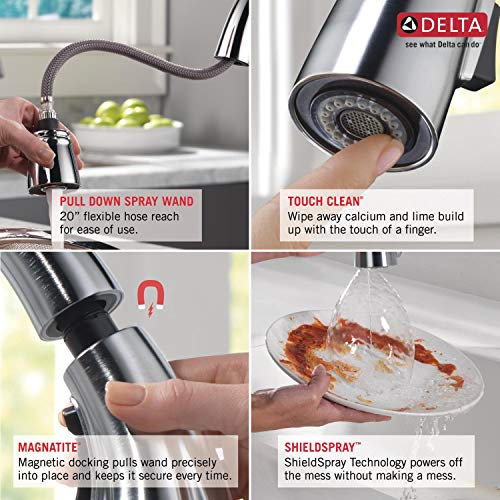 Delta Faucet Mateo Brushed Nickel Kitchen Faucet, Kitchen Faucets with Pull Down Sprayer, Kitchen Sink Faucet, Faucet for Kitchen Sink with Magnetic Docking Spray Head, Arctic Stainless 9183-AR-DST