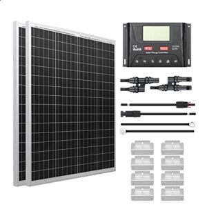 HQST 200W Polycrystalline Solar Panel Kit-2 100W Panels+30A PWM Controller+2 Sets Z Bracket+20ft 12AWG PV Cable+8FT 10AWG Tray Cable+1 Pair T/Y Connector for RV Marine Boat Trailer Off Grid System