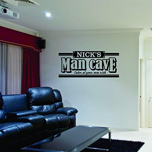 Custom Name Man Cave Wall Decal - Personalized Name Man Cave Vinyl Wall Decal Sticker Art - Guy's Cave Decal - Basement Decal - Gift for Dad - Bar Rec Room Pub Decal