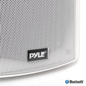 Pyle Wall Mount Home Speaker System - Active + Passive Pair Wireless Bluetooth Compatible Indoor / Outdoor Water-resistant Weatherproof Stereo Sound Speaker Set with AUX IN - PDWR51BTWT (White)