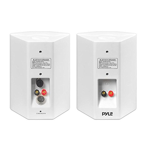 Pyle Wall Mount Home Speaker System - Active + Passive Pair Wireless Bluetooth Compatible Indoor / Outdoor Water-resistant Weatherproof Stereo Sound Speaker Set with AUX IN - PDWR51BTWT (White)