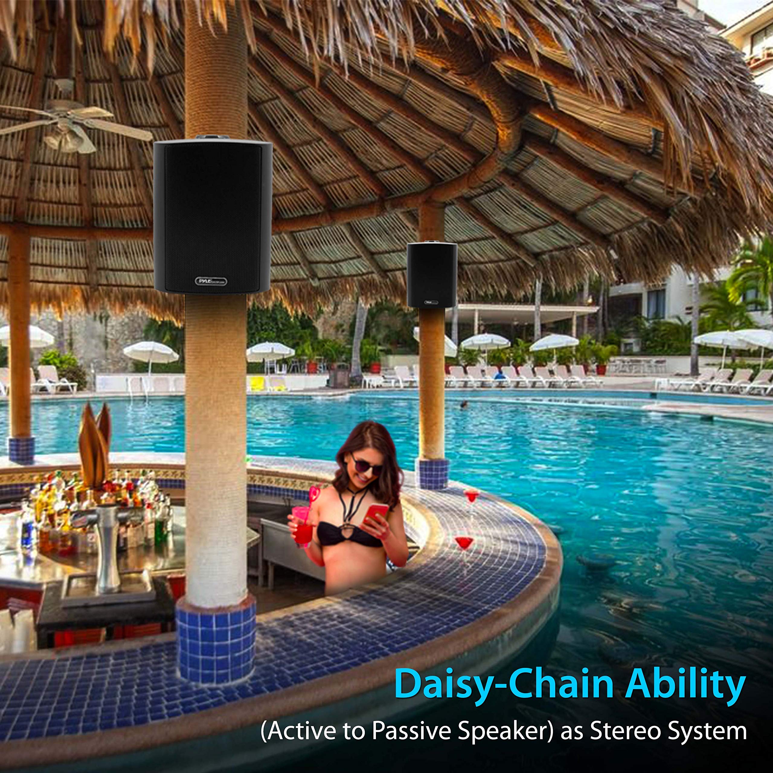 Pyle Pair of Wall Mount Waterproof & Bluetooth 6.5'' Indoor/Outdoor Speaker System, with Loud Volume and Bass. (Pair, Black. PDWR62BTBK)