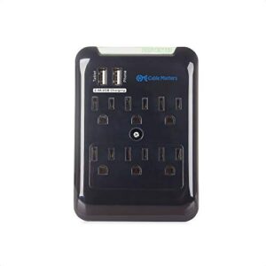 cable matters 6 outlet wall mount surge protector with usb charging in black (updated version with dimmed led light)