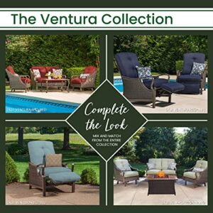 Hanover Ventura Modern Outdoor Wicker Reclining Lounge Chair with Thick Foam Weather-Resistant Navy Blue Cushions and Rust-Resistant Steel Frames, Luxury Furniture for Patio and Backyard