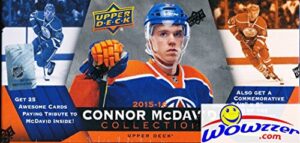 2015/2016 upper deck connor mcdavid collection factory sealed box set! includes 25 rookie cards & special jumbo rc of the nhl’s hottest rookie! look for rare autograph jumbo card worth around $2,000 !