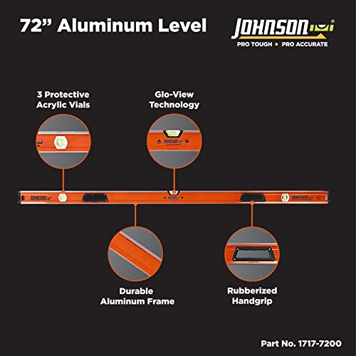 Johnson Level & Tool 1717-7200 Heavy Duty Aluminum Box Level, 72", Orange, 1 Level