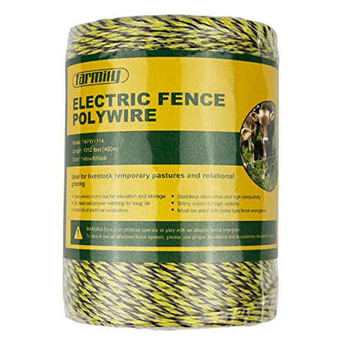 Farmily Portable Electric Fence Polywire 1312 Feet 400 Meter 6 Conductor Yellow and Black Color