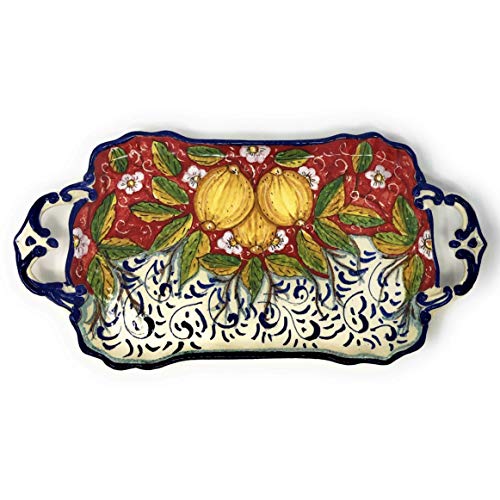 CERAMICHE D'ARTE PARRINI - Italian Ceramic Art Coffee Caffè Serving Tray Plate Decorated Lemon Pottery Hand Painted Made in ITALY Tuscan