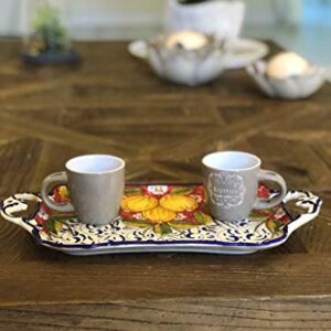 CERAMICHE D'ARTE PARRINI - Italian Ceramic Art Coffee Caffè Serving Tray Plate Decorated Lemon Pottery Hand Painted Made in ITALY Tuscan