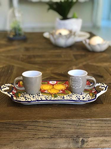 CERAMICHE D'ARTE PARRINI - Italian Ceramic Art Coffee Caffè Serving Tray Plate Decorated Lemon Pottery Hand Painted Made in ITALY Tuscan