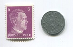 hitler rare nazi swastika 1 reichspfennig german coin world war two ww2 with purple head stamp mnh