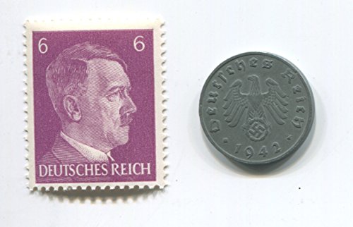 Hitler Rare Nazi Swastika 1 Reichspfennig German Coin World War Two WW2 with Purple Head Stamp MNH