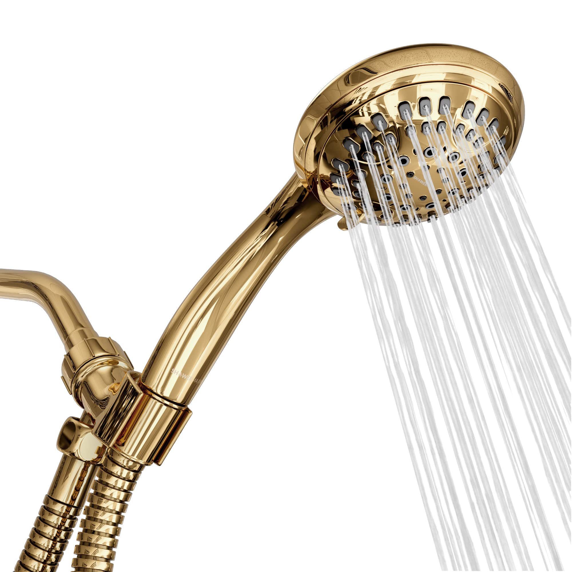 ShowerMaxx, Luxury Spa: ImperialShine Gold Hand Held Shower Head, 4.5 inch 6 Spray Setting Handheld Showerhead with Extra-Long Hose, Experience Comfort and Elegance (Polished Brass/ImperialShine Gold)