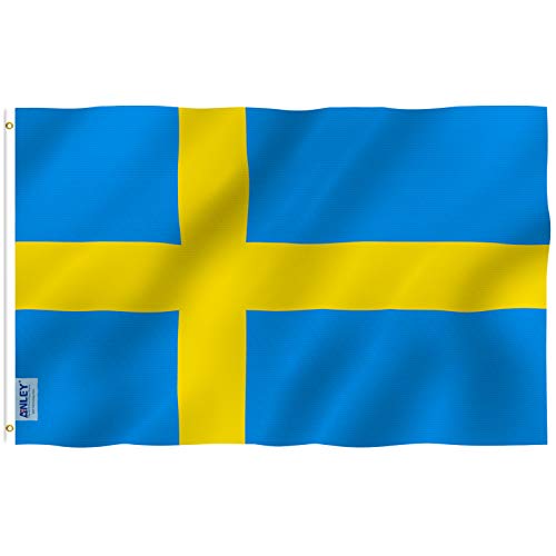 Anley Fly Breeze 3x5 Foot Sweden Flag - Vivid Color and Fade proof - Canvas Header and Double Stitched - Swedish Banner Flags Polyester with Brass Grommets 3 X 5 Ft