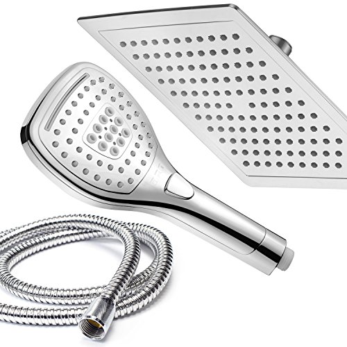 Dream Spa Ultra-Luxury 9" Rainfall Shower Head/Handheld Combo. Convenient Push-Button Flow Control Button for easy one-handed operation. Switch flow settings with the same hand! Premium Chrome