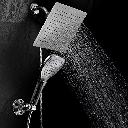 Dream Spa Ultra-Luxury 9" Rainfall Shower Head/Handheld Combo. Convenient Push-Button Flow Control Button for easy one-handed operation. Switch flow settings with the same hand! Premium Chrome