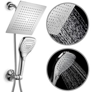 Dream Spa Ultra-Luxury 9" Rainfall Shower Head/Handheld Combo. Convenient Push-Button Flow Control Button for easy one-handed operation. Switch flow settings with the same hand! Premium Chrome