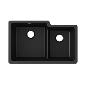 elkay quartz classic elgulbo3322bk0 black offset 60/40 double bowl undermount sink with aqua divide