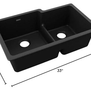 Elkay Quartz Classic ELGULBO3322BK0 Black Offset 60/40 Double Bowl Undermount Sink with Aqua Divide