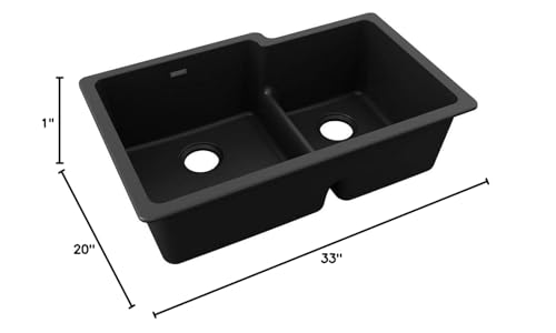 Elkay Quartz Classic ELGULBO3322BK0 Black Offset 60/40 Double Bowl Undermount Sink with Aqua Divide