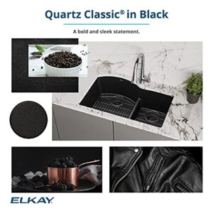 Elkay Quartz Classic ELGULBO3322BK0 Black Offset 60/40 Double Bowl Undermount Sink with Aqua Divide