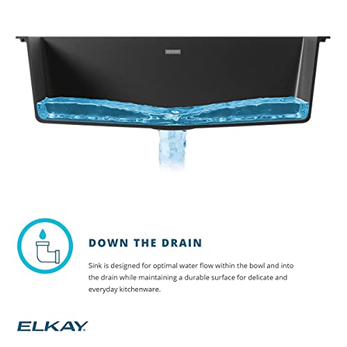 Elkay Quartz Classic ELGULBO3322BK0 Black Offset 60/40 Double Bowl Undermount Sink with Aqua Divide