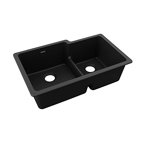 Elkay Quartz Classic ELGULBO3322BK0 Black Offset 60/40 Double Bowl Undermount Sink with Aqua Divide