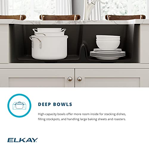 Elkay Quartz Classic ELGULBO3322BK0 Black Offset 60/40 Double Bowl Undermount Sink with Aqua Divide