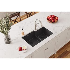 Elkay Quartz Classic ELGULBO3322BK0 Black Offset 60/40 Double Bowl Undermount Sink with Aqua Divide