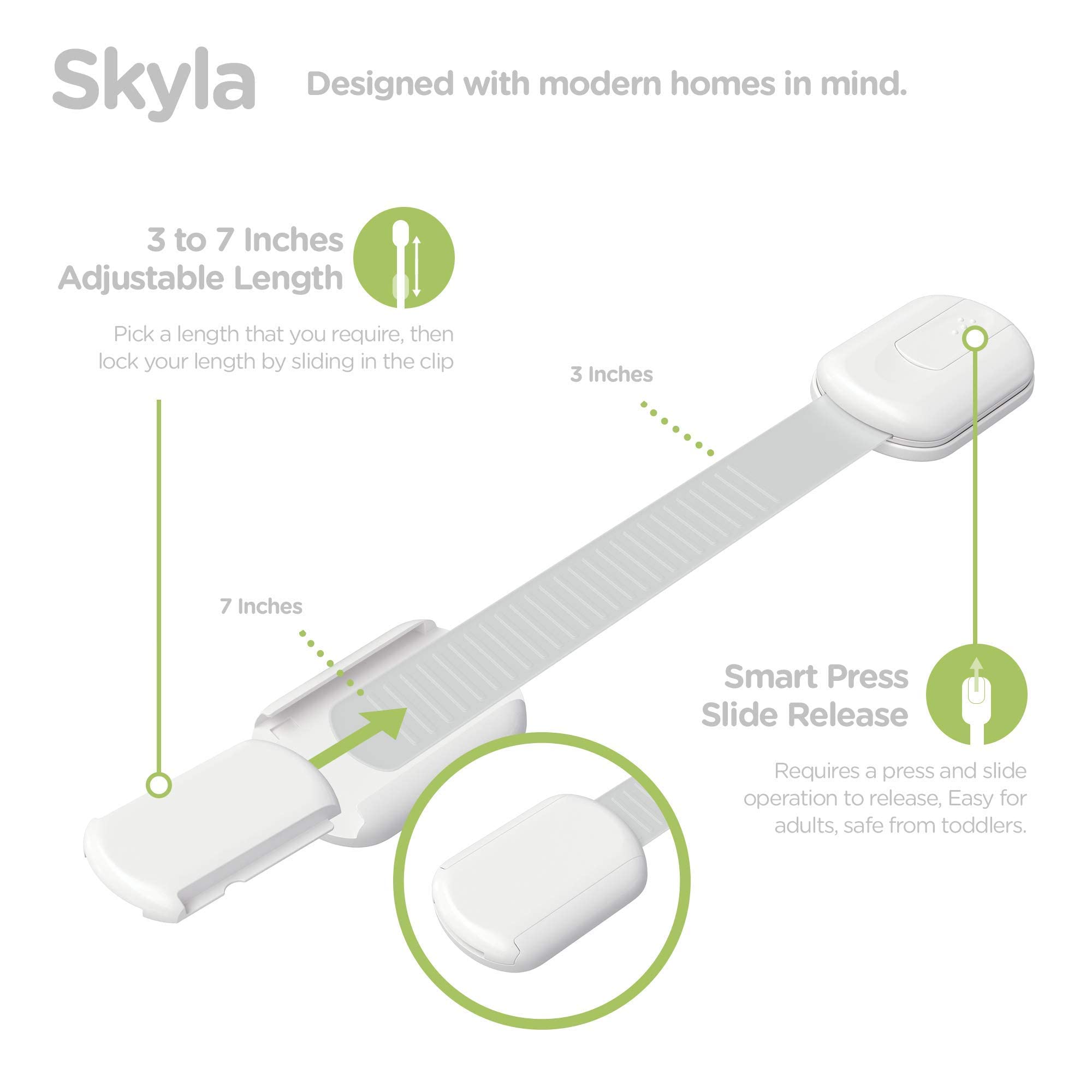 SKYLA HOMES Baby Locks (8-Pack) Child Safety Cabinet Proofing - Safe Quick and Easy 3M Adhesive Cabinet Drawer Door Latches No Screws & Magnets Multi-Purpose for Furniture Kitchen Ovens Toilet Seats