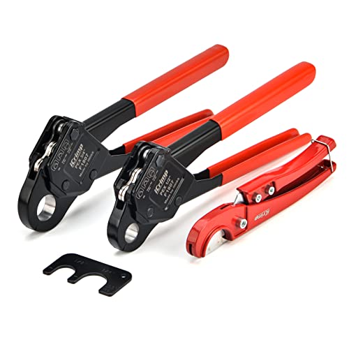 iCrimp Angle Head F1807 PEX Pipe Crimping Tool for Copper Rings - 1/2&3/4-inch Two Crimper Set with Cutter