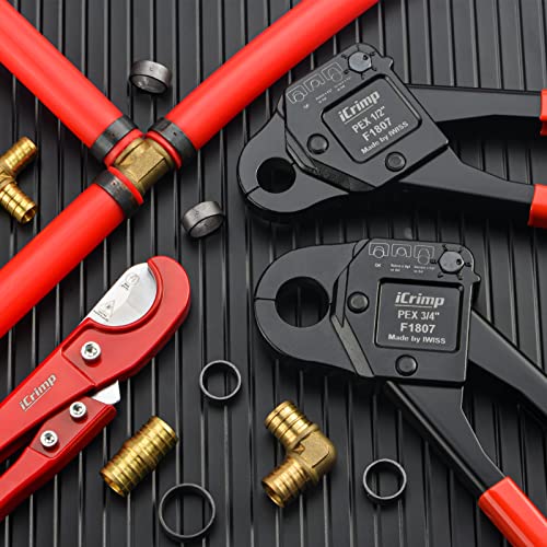 iCrimp Angle Head F1807 PEX Pipe Crimping Tool for Copper Rings - 1/2&3/4-inch Two Crimper Set with Cutter