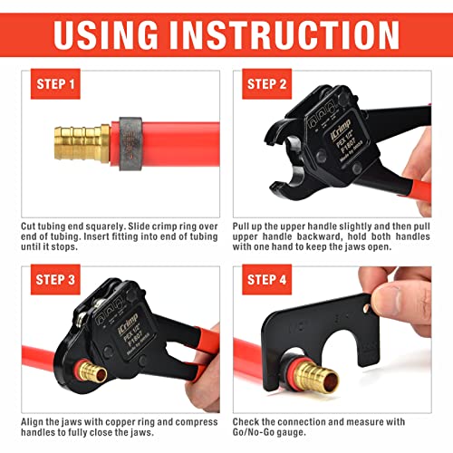 iCrimp Angle Head F1807 PEX Pipe Crimping Tool for Copper Rings - 1/2&3/4-inch Two Crimper Set with Cutter