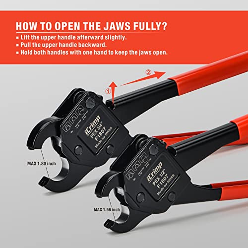 iCrimp Angle Head F1807 PEX Pipe Crimping Tool for Copper Rings - 1/2&3/4-inch Two Crimper Set with Cutter