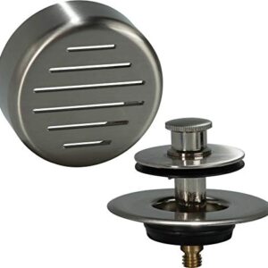 AB&A 60111 Tub Drain Trim Kit with Push eN Lift Stopper, Classic High-Capacity Overflow Plate, and Press-in Strainer Cover, Satin Nickel