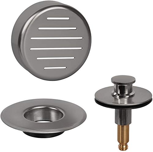 AB&A 60111 Tub Drain Trim Kit with Push eN Lift Stopper, Classic High-Capacity Overflow Plate, and Press-in Strainer Cover, Satin Nickel