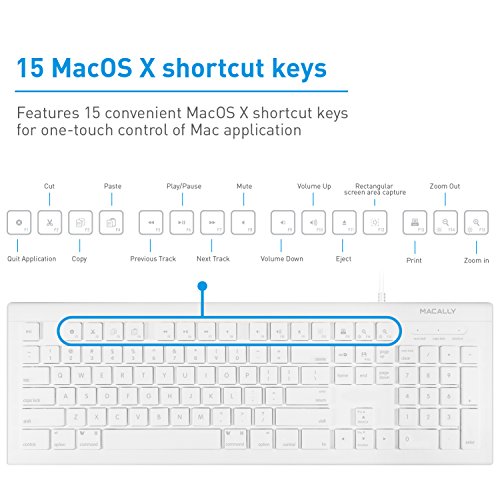 Macally 104 Key USB Wired Keyboard and Mouse Combo with Apple Shortcut Keys for Mac, iMac, Macbook, and Windows PC (MKEYECOMBO), White