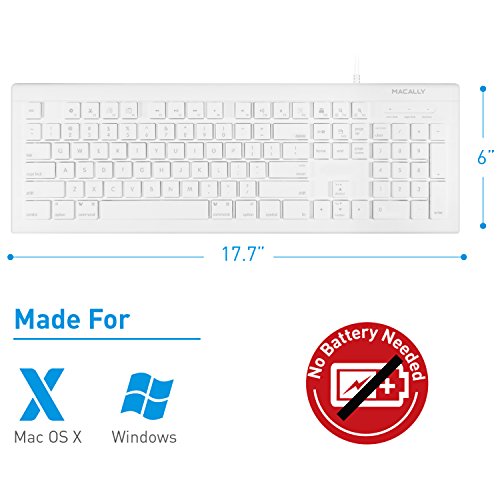 Macally 104 Key USB Wired Keyboard and Mouse Combo with Apple Shortcut Keys for Mac, iMac, Macbook, and Windows PC (MKEYECOMBO), White