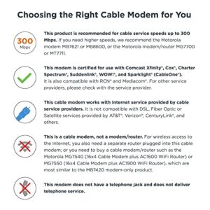 MOTOROLA 16x4 Cable Modem, Model MB7420, 686 Mbps DOCSIS 3.0, Certified by Comcast XFINITY, Charter Spectrum, Time Warner Cable, Cox, BrightHouse, and More