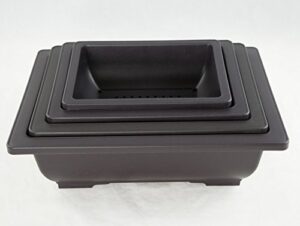 4 mix dark brown rectangular plastic bonsai/succulents pot - 6.25" to10