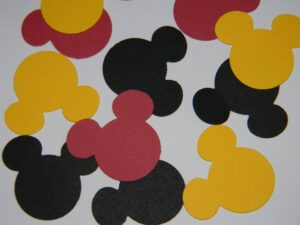 100 black, red and yellow inspired mickey mouse head 1 inch die cuts party decor scrapbooking confetti