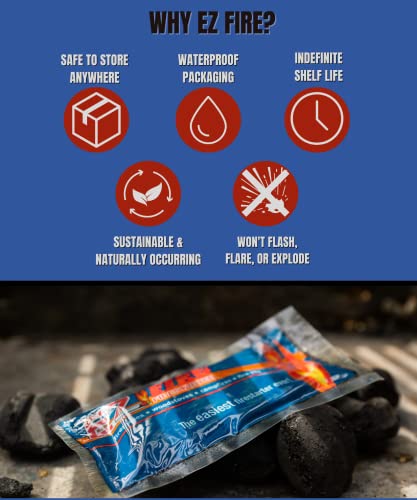 EZ FIRE FIRESTARTER for Fireplace, Campfire, or Grills. Safe, All Purpose, Effective, Waterproof, Windproof Fire Starter Gel Packets for Indoor or Outdoor Use. 50 Pack